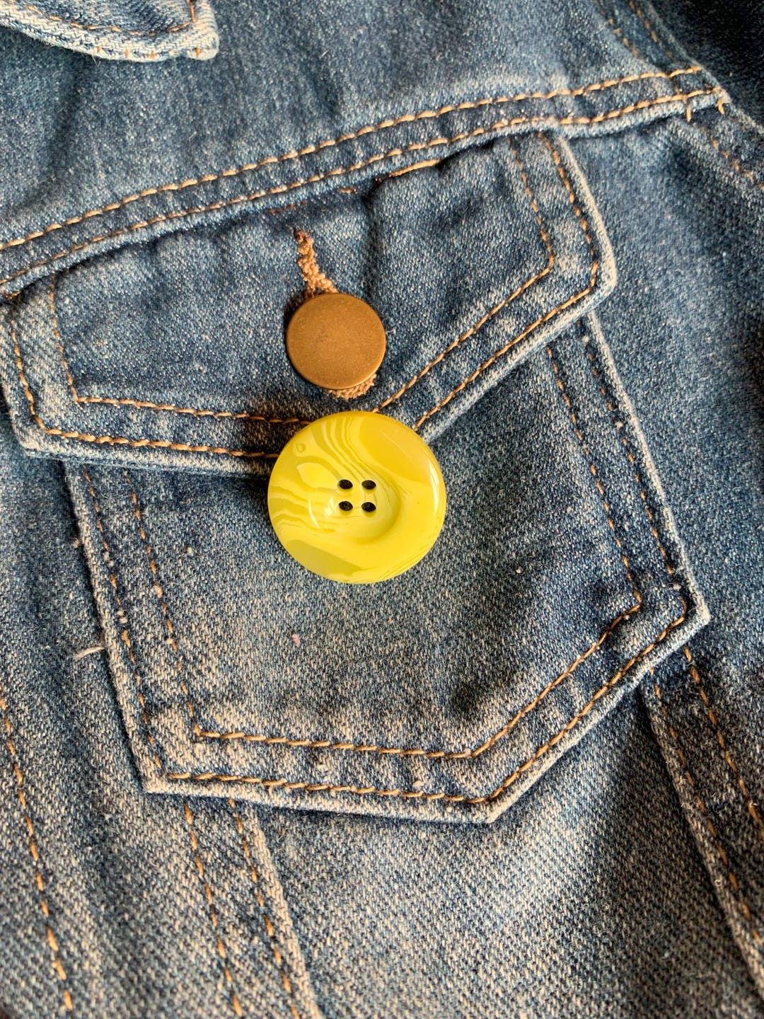 Button Badge Repurposed Buttons and Metal Pin Badges Lemon Yellow ...