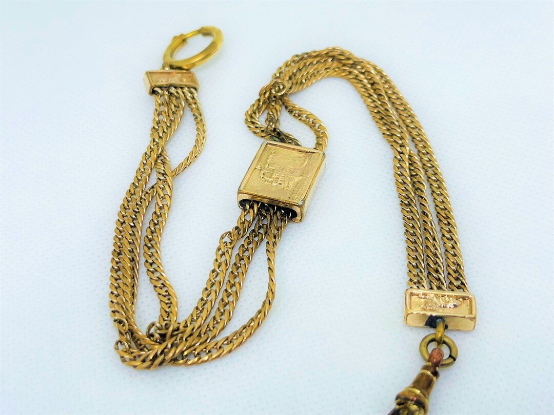 Antique Victorian Triple Watch Chain 14” With Slider - Etsy