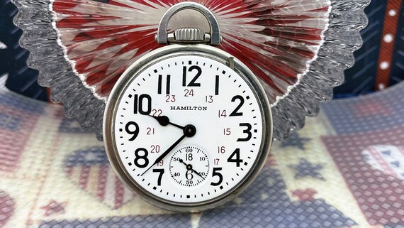 RARE Hamilton 992B Railroad Pocket Watch 21J 16S 24Hr… - Gem