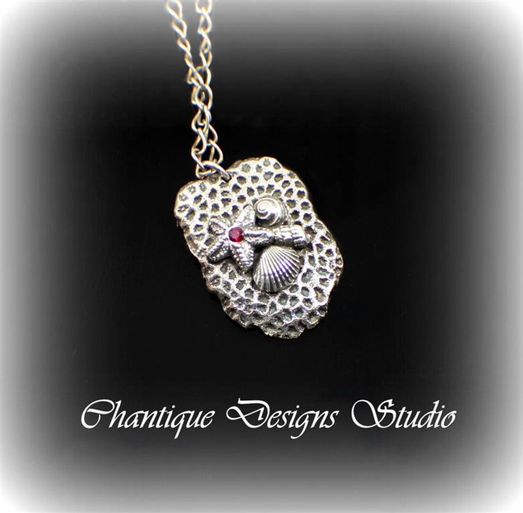 Artisan Crafted coral Reef Friends Necklace With Lab Ruby, PMC, Ocean ...