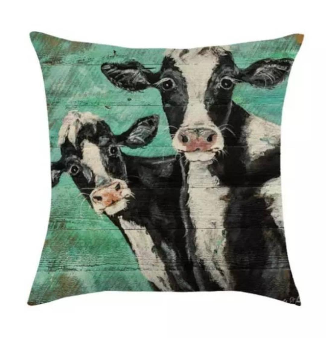 Throw Pillow Cover, Farmhouse Cow Decor, Cow Lovers Gifts, Cow Accent ...