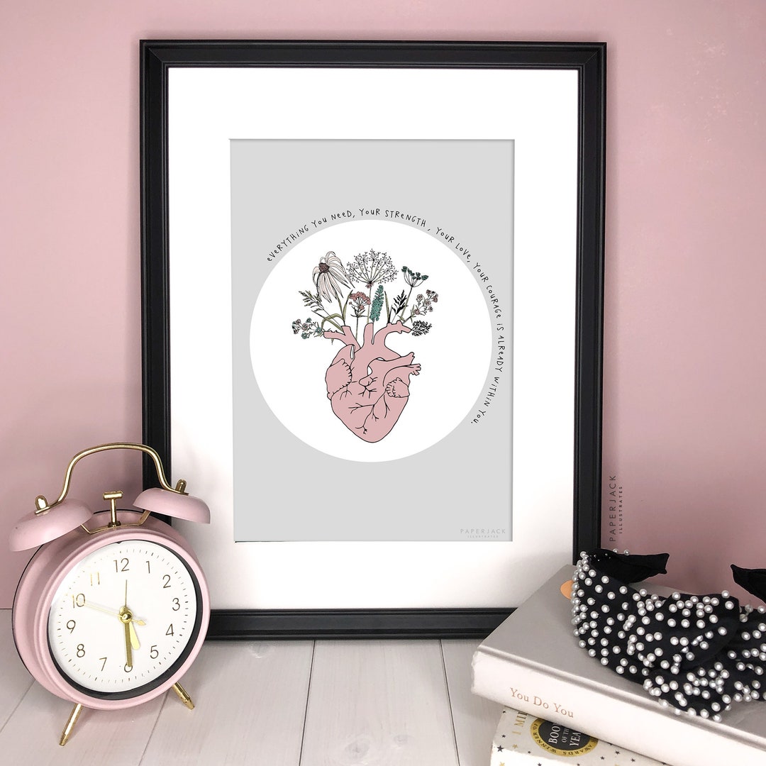Motivational Print, Inspirational Quote Print, Positive Wall Art, Heart ...