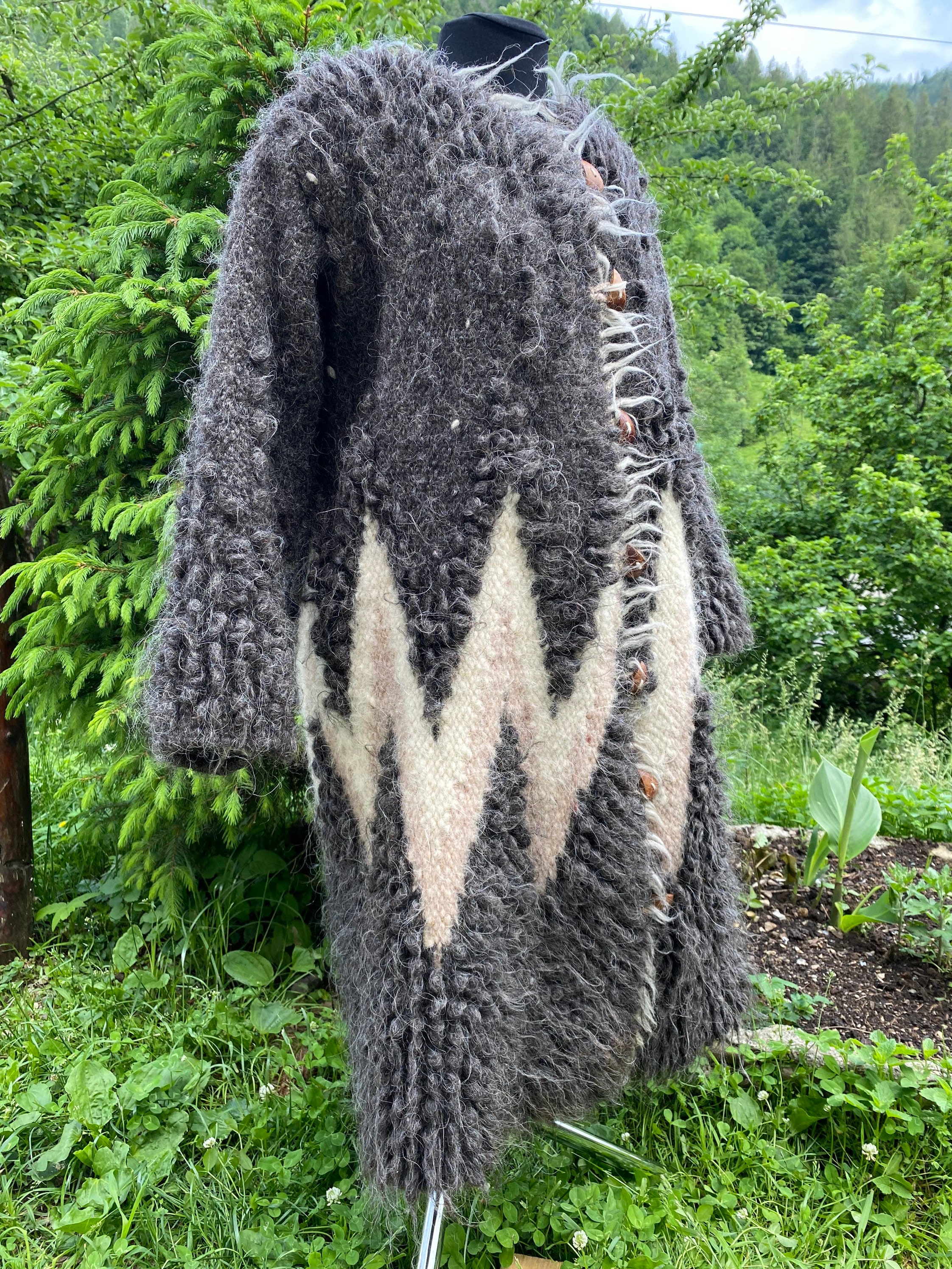 Handwoven Sheep Wool Coat, Gray Ethnic Design - Etsy