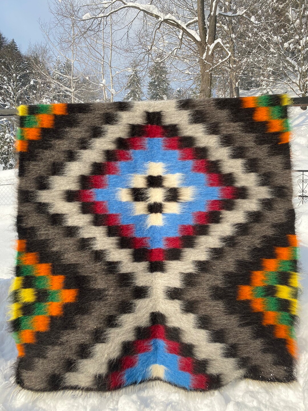 Handwoven Wool Blanket: Ukrainian Hutsul Design Bedcover - Etsy