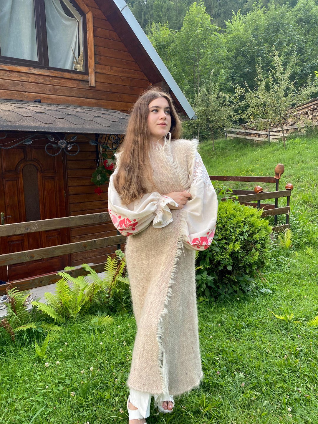 Handwoven Long Wool Vest: Natural Ivory Sheep Wool Cardigan - Etsy