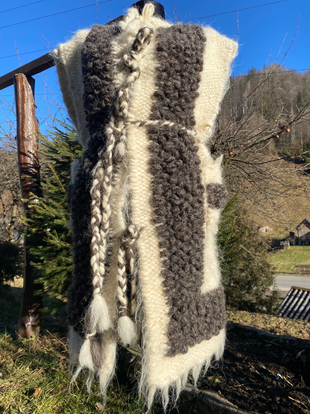 Natural Warm Wool Vest/ivory Gray Woven Vest/hand Woven Ukrainian ...