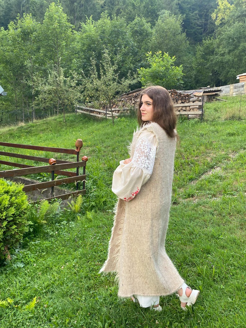 Handwoven Long Wool Vest: Natural Ivory Sheep Wool Cardigan - Etsy