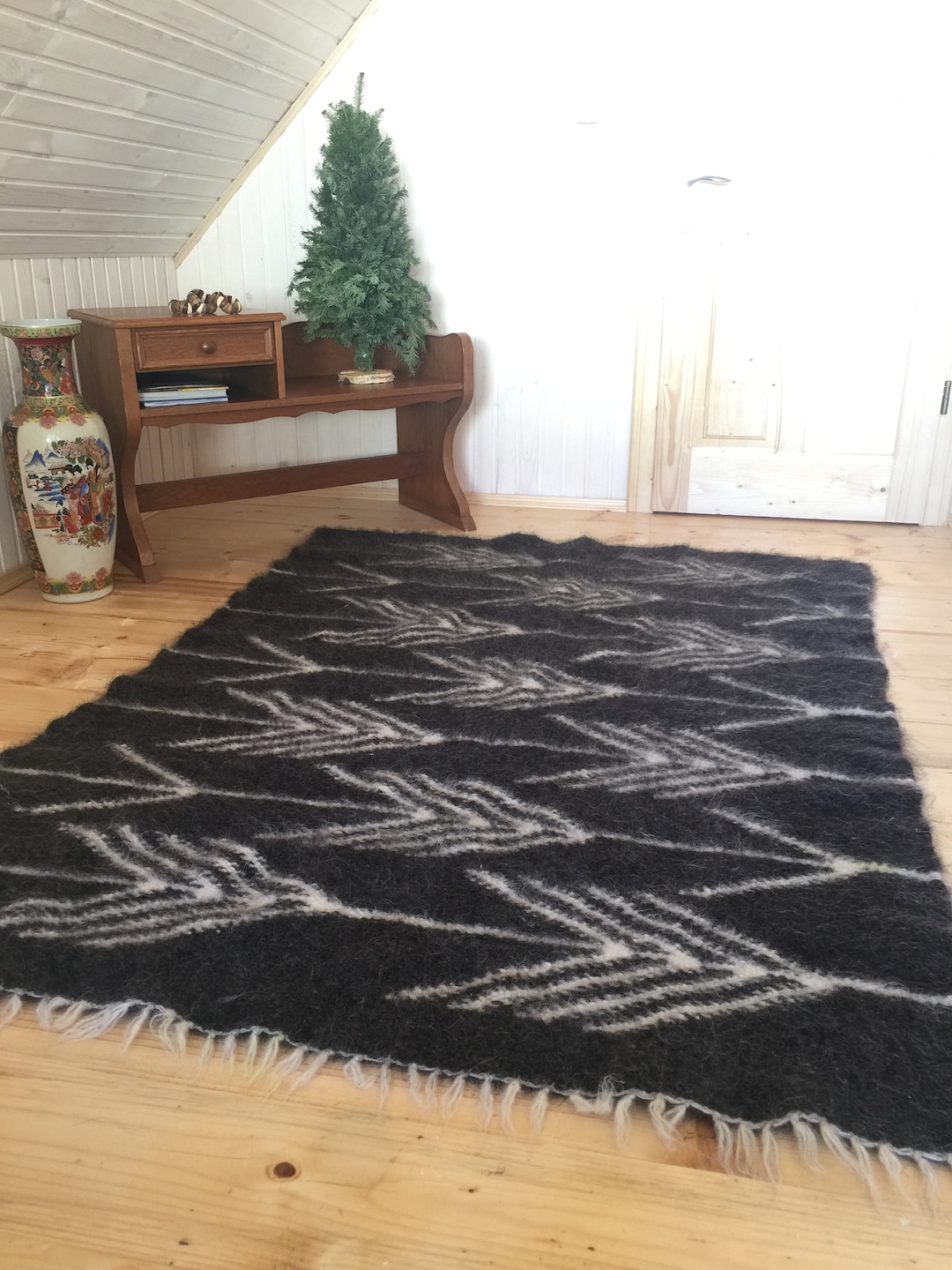 Handwoven Wool Rug: Gray Hutsul Folk Blanket - Etsy