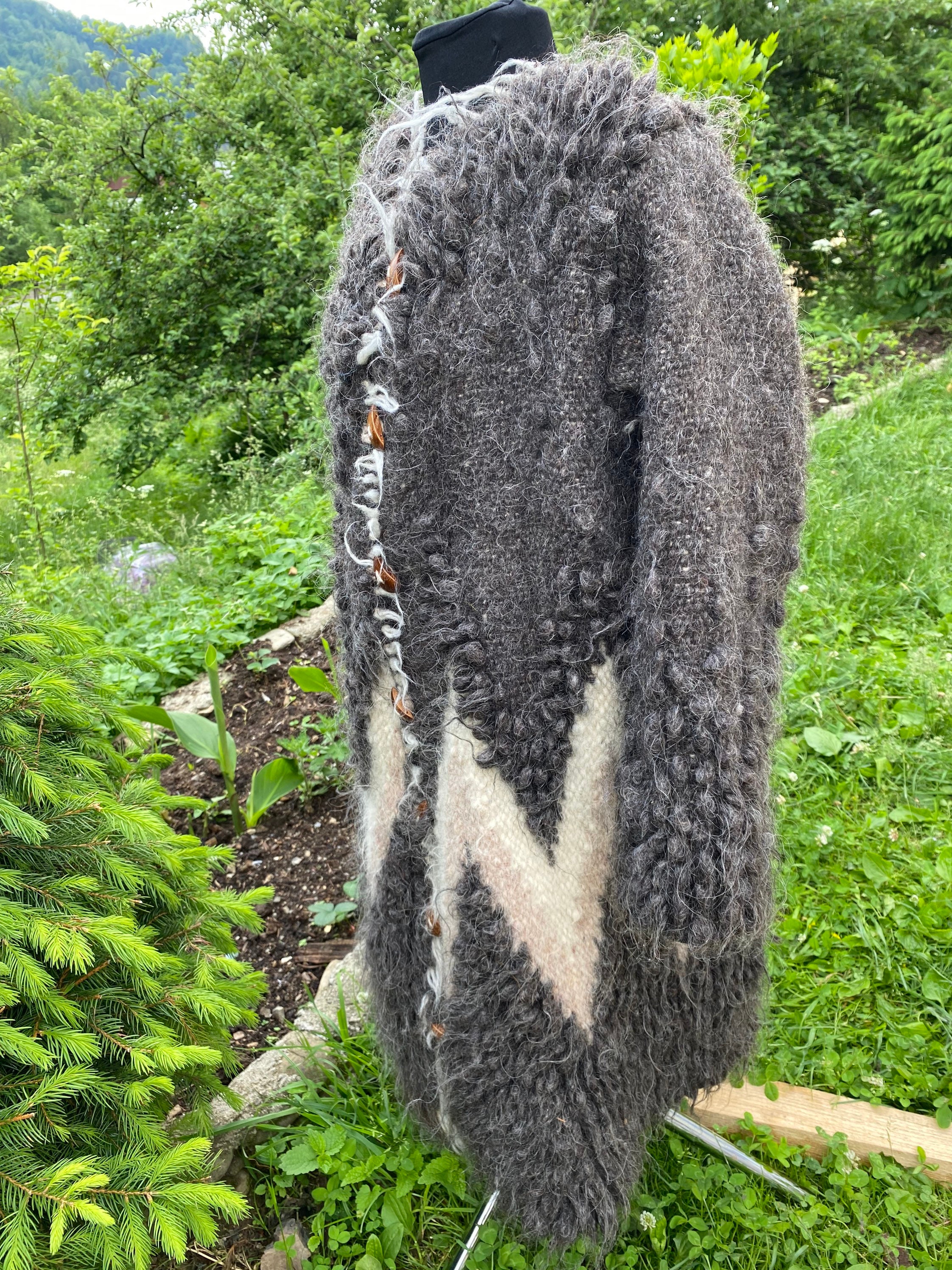 Handwoven Sheep Wool Coat, Gray Ethnic Design - Etsy