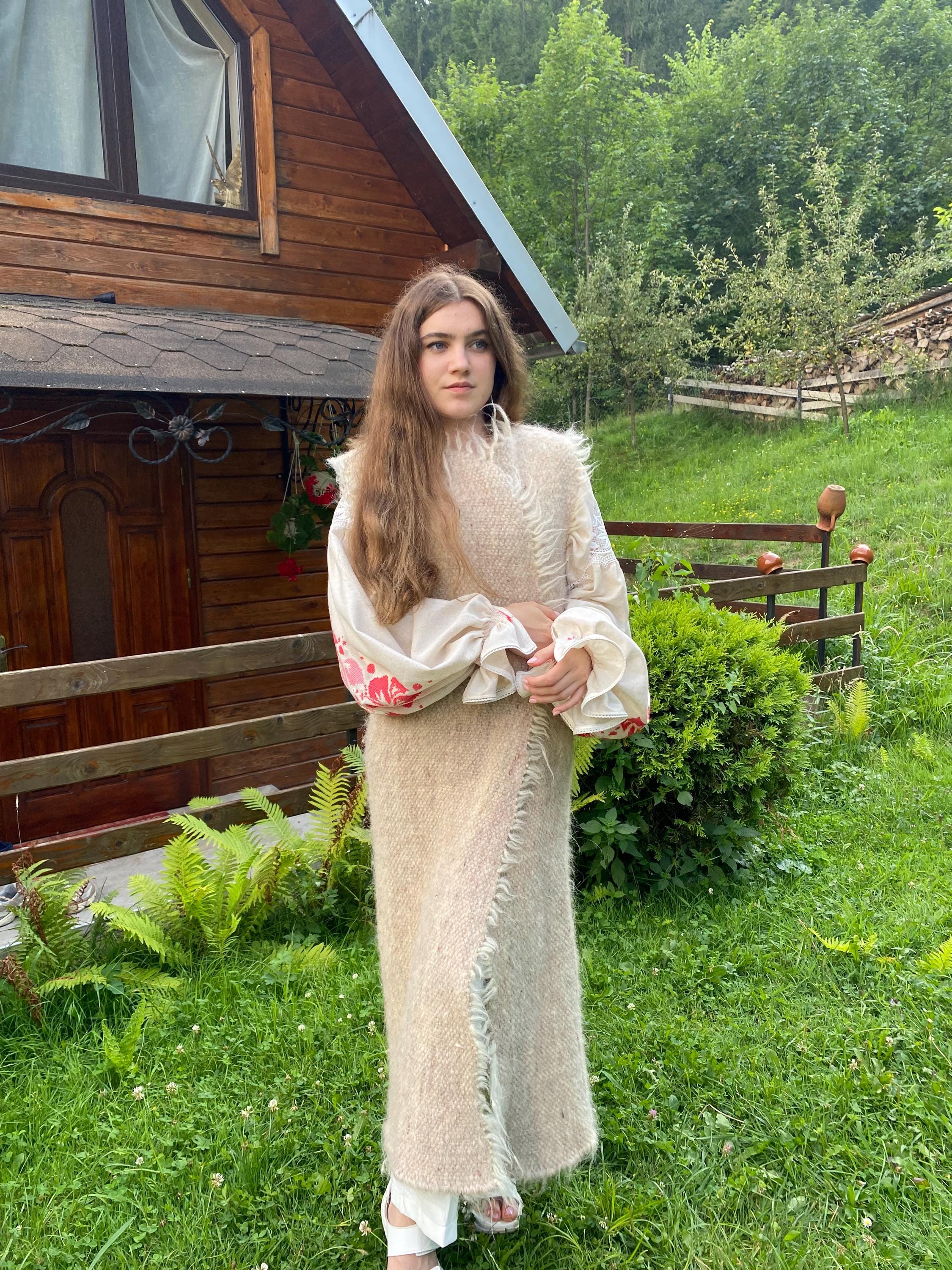 Handwoven Long Wool Vest: Natural Ivory Sheep Wool Cardigan - Etsy