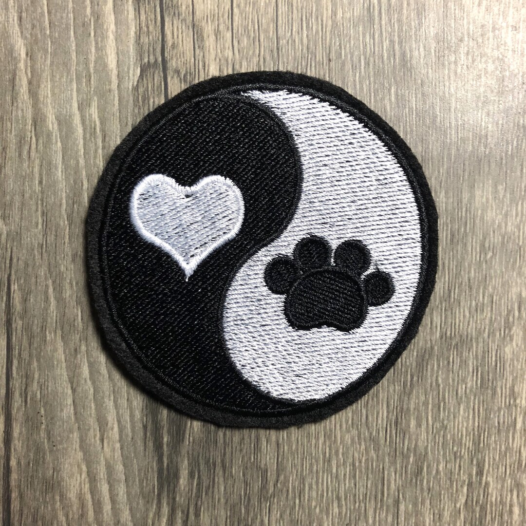 Yin Yang Dog Patch: Embroidered Heart & Paw Print Iron-on Decal - Etsy