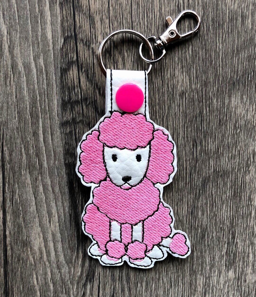 Embroidered Pink Poodle Keychain: Faux Leather Bag Tag - Etsy