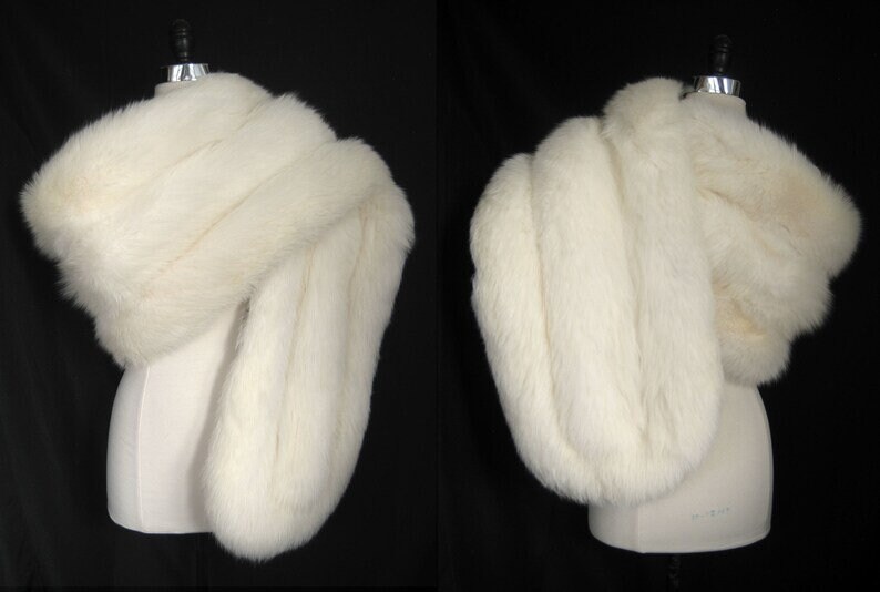 Arctic White Fox Fur Stole Vintage Luxury White Wrap Cape Winter ...