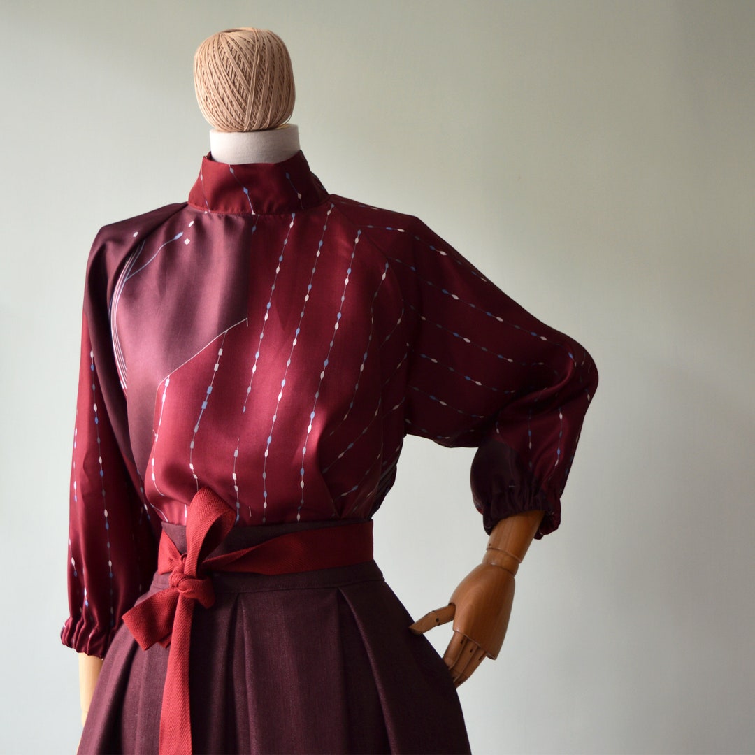 Silk Blend Satin Blouse. Standing Collar With Ring. Closure With ...