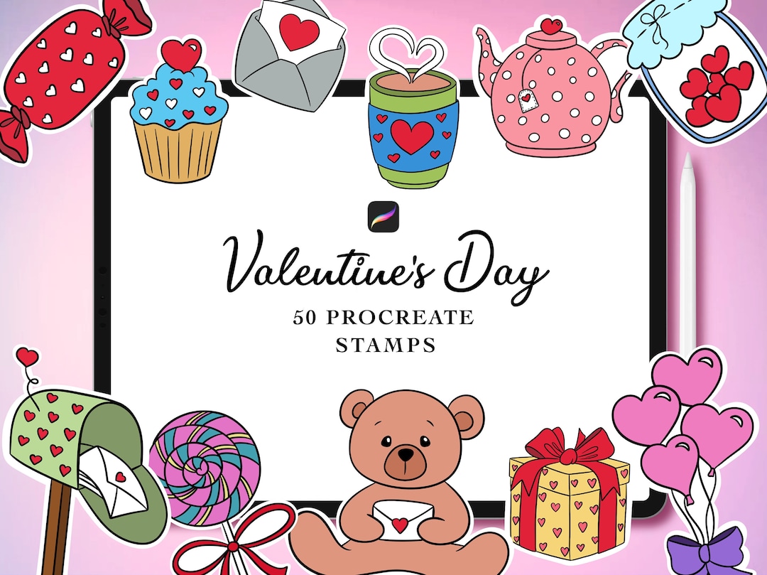 50 Valentines Day Procreate Stamps, Valentines Day Brushes, Valentines ...