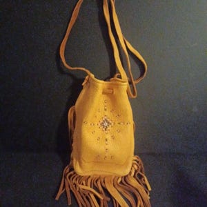 Native American Handmade Purse | Bag Beaded Fringed Buckskin Leather ...