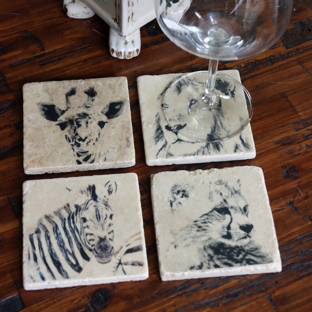Safari Stone Coaster Set 2 - Etsy