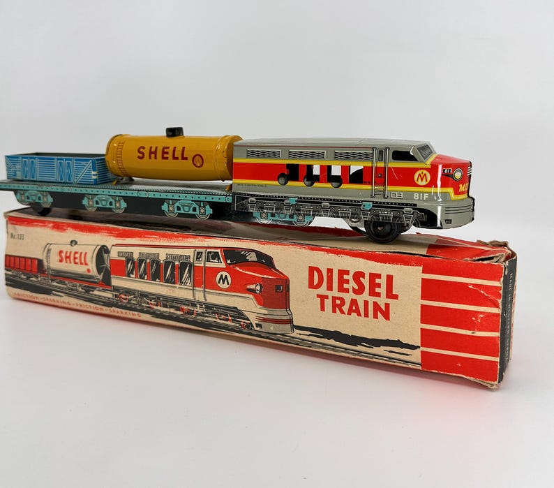 Vintage SHELL Diesel Train, German Tinplate Friction Toy in Original ...