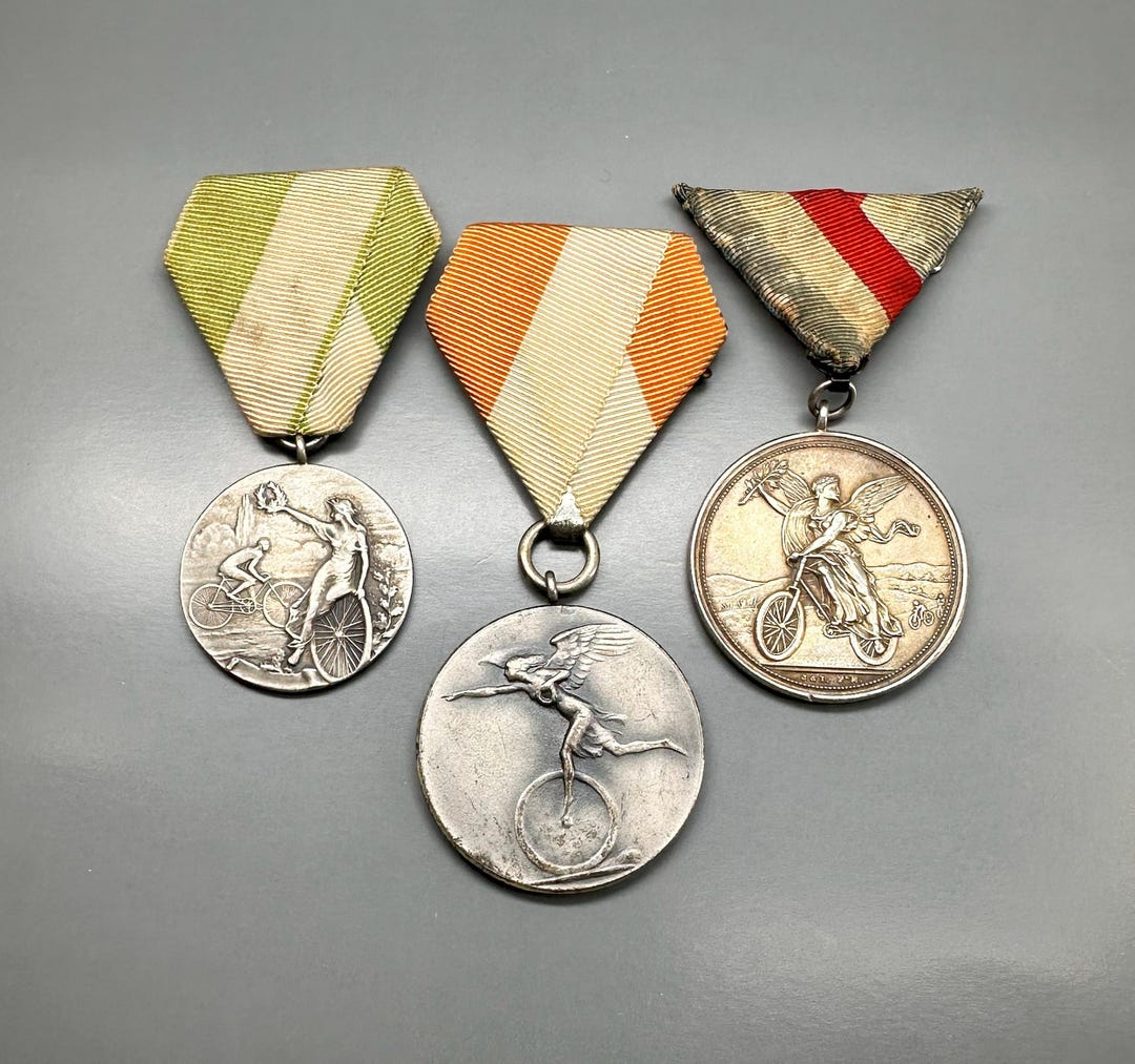 3x Antique German Cycling Trophy Award Medals, Early Bicycle Medals ...
