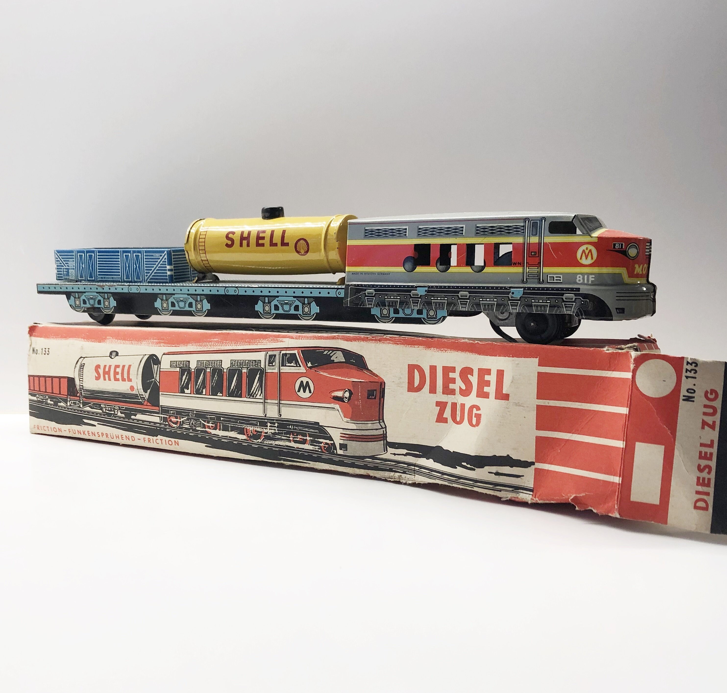 Vintage SHELL Diesel Train German Tinplate Friction Toy in | Etsy