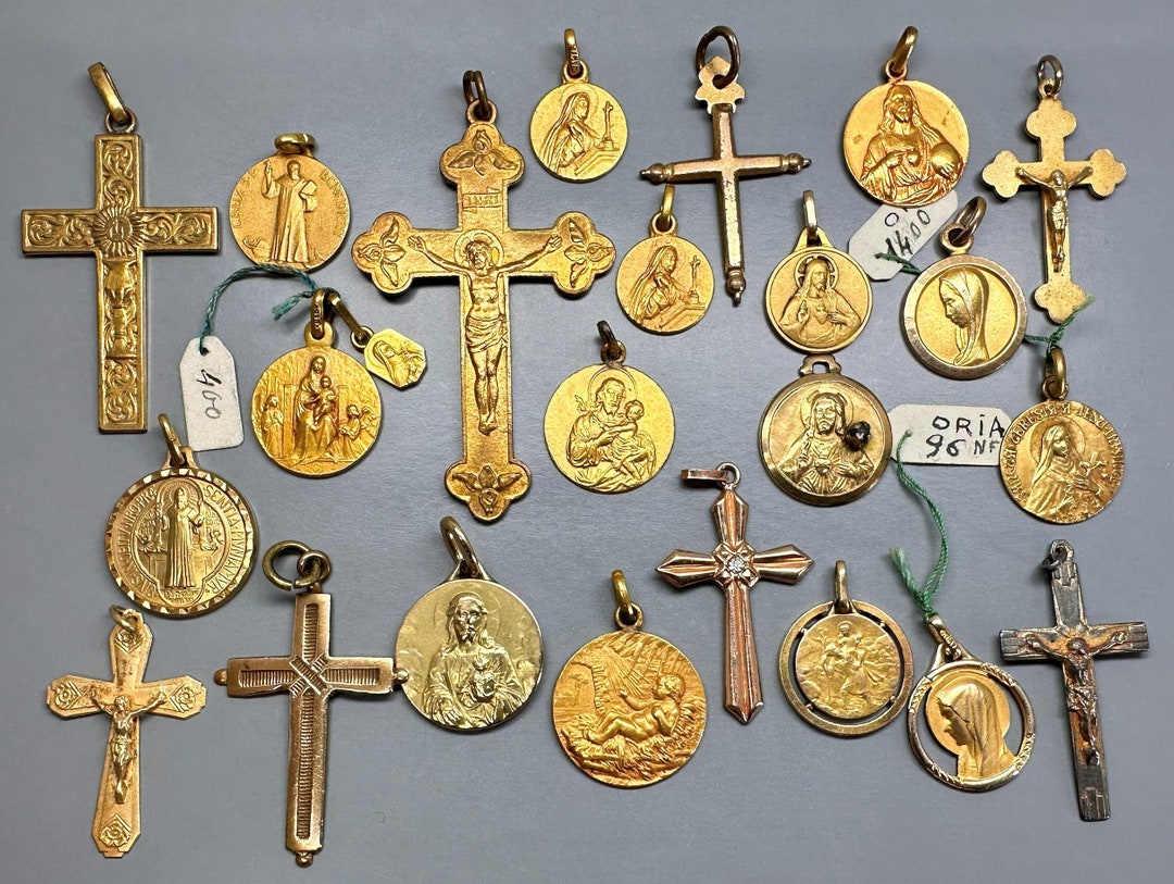 Religious Medals, Antique Saint Medals, Gold Plated Medals, French ...