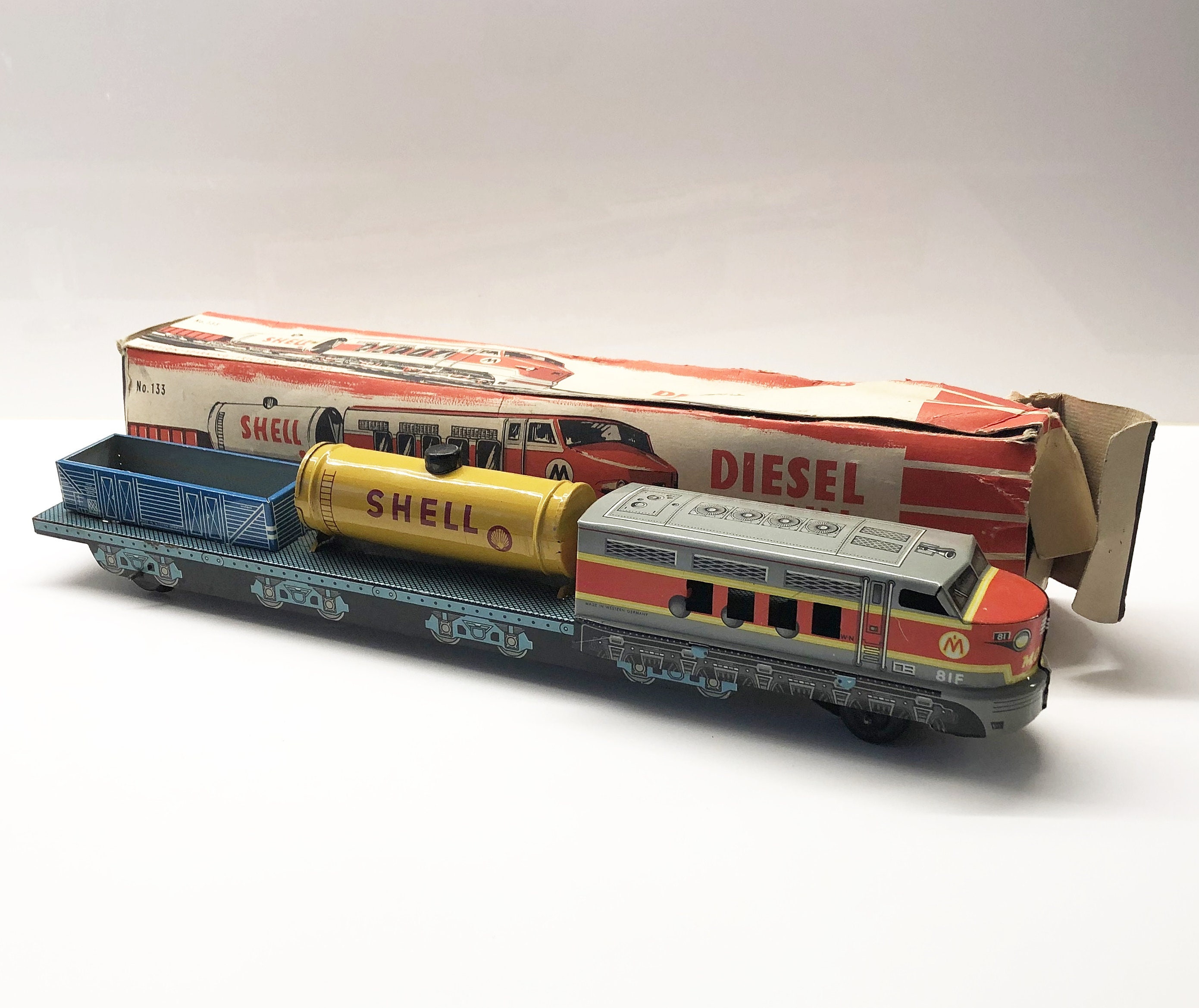 Vintage SHELL Diesel Train German Tinplate Friction Toy in - Etsy