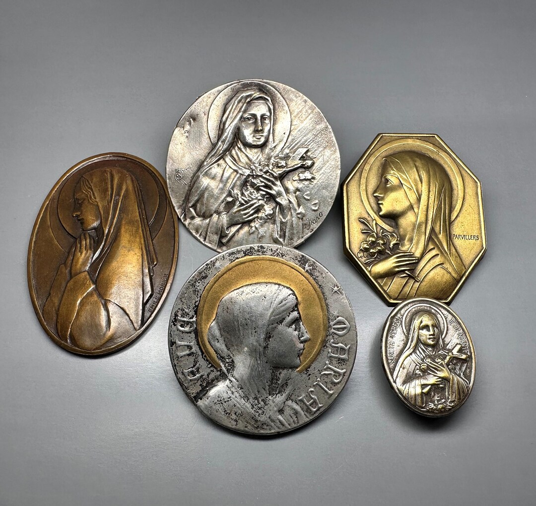 Antique French Religious Medals, XXL Catholic Medals With Screws to ...