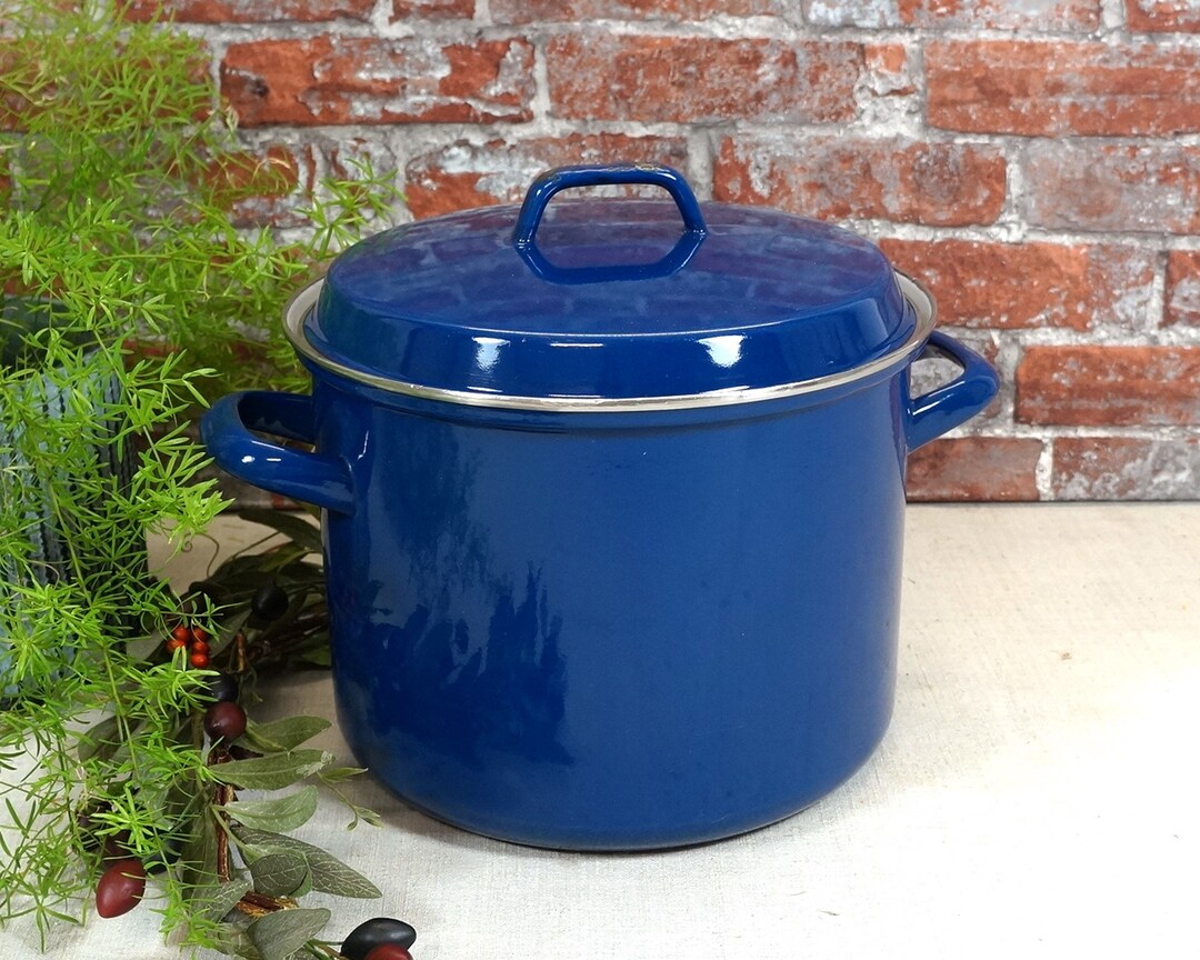 Vintage Enamel Pot, Cooking Pot, Planter Kitchen Decoration, Garden ...