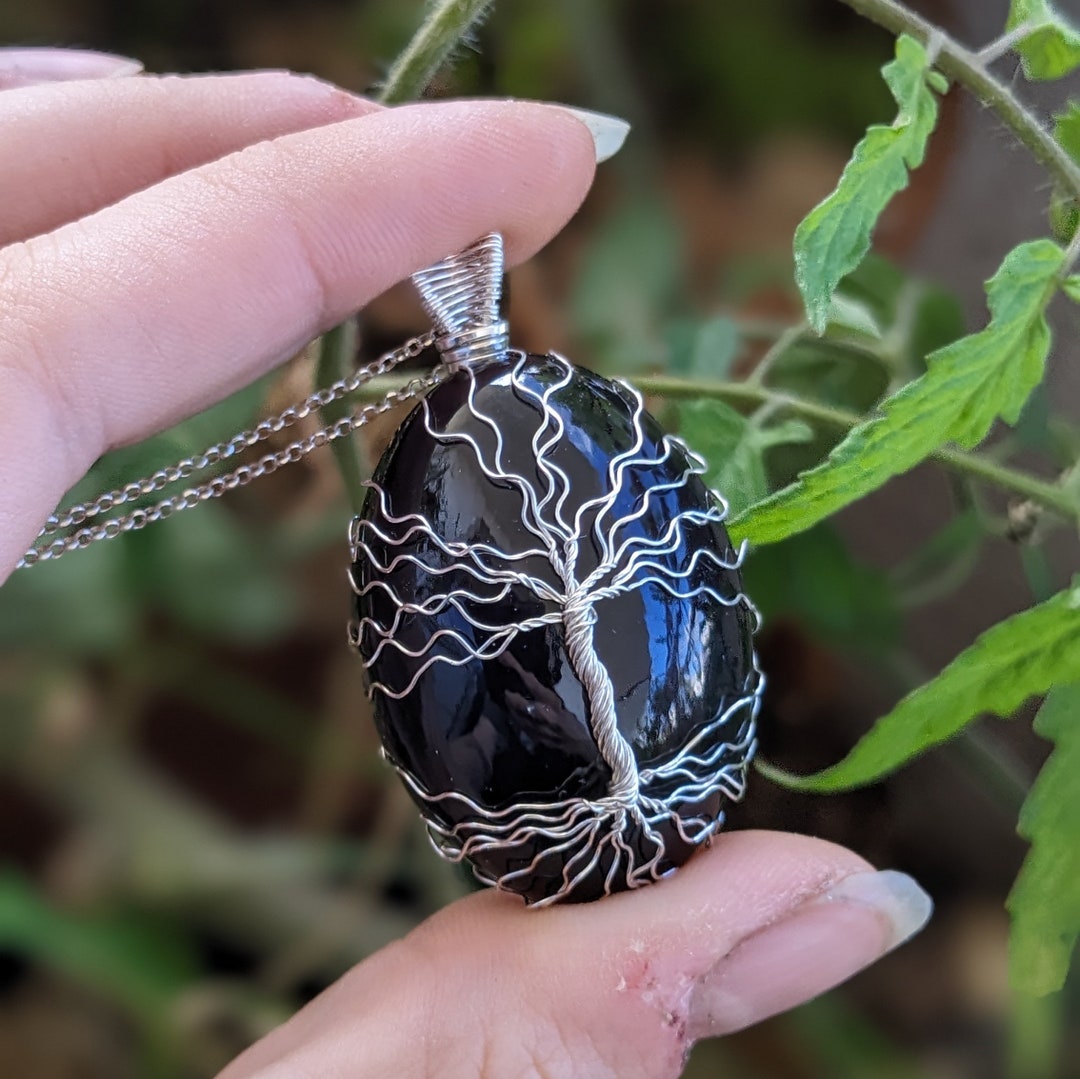 Obsidian Tree of Life Pendant Obsidian Silver Jewelry - Etsy