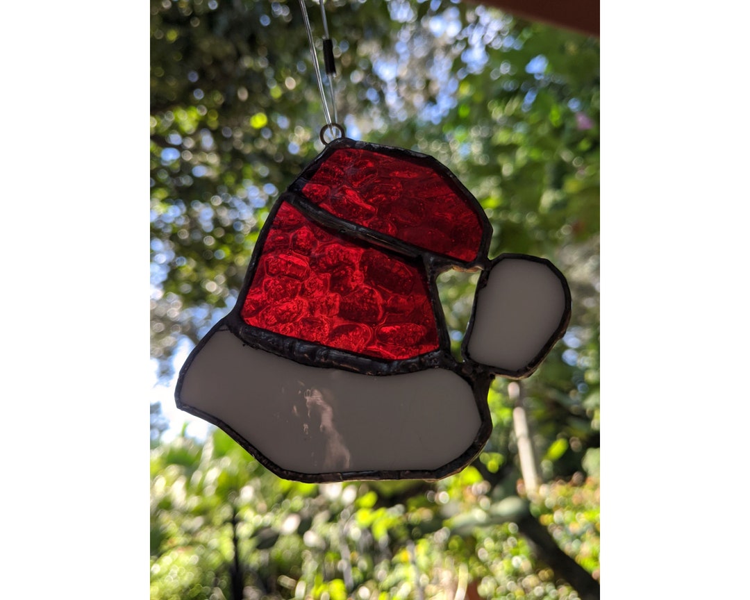 Stained Glass Santa Hat Ornament Suncatcher - Etsy