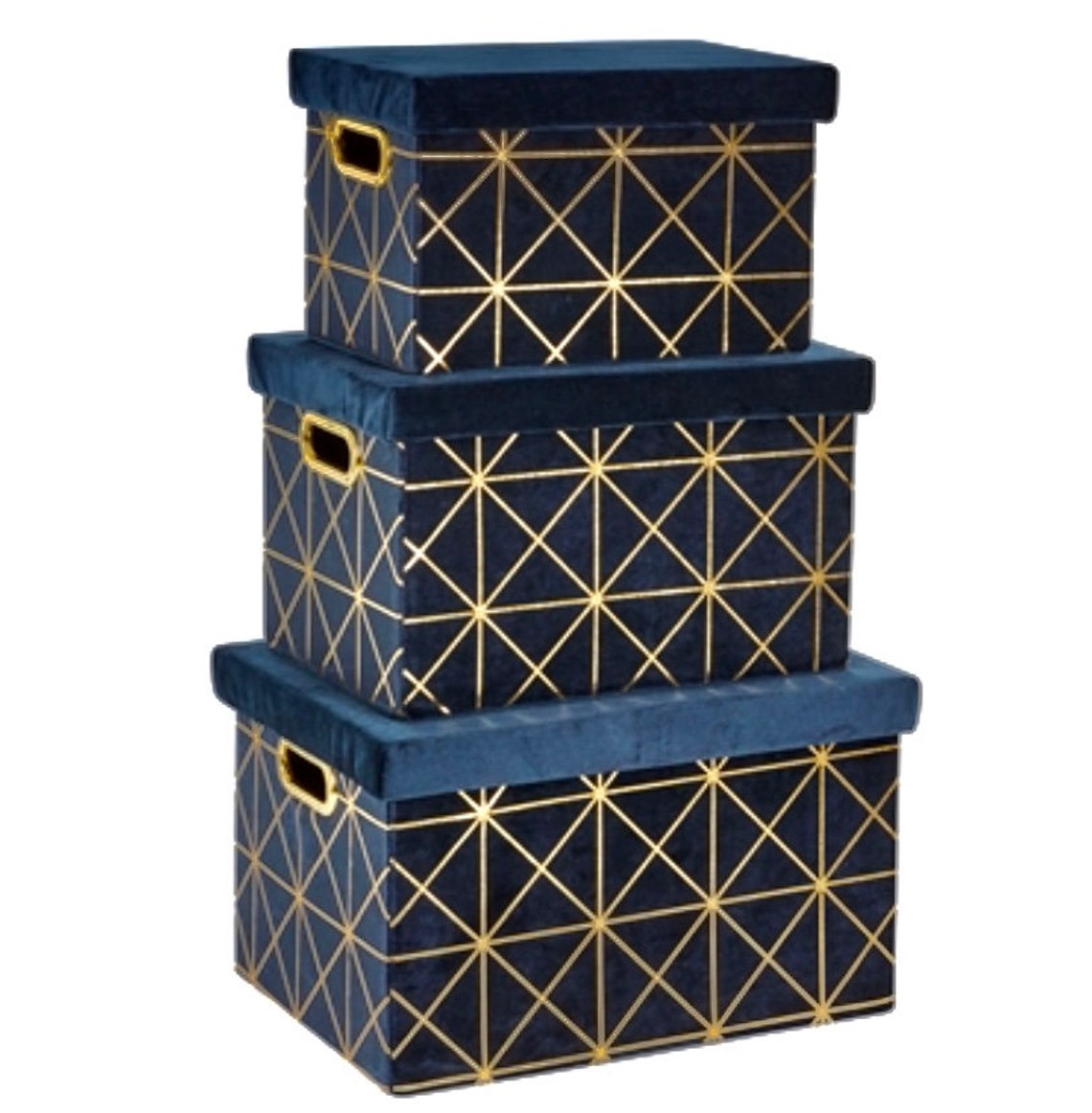 A Limited Edition Set of 3 Crushed Velvet Storage Geometric Design ...