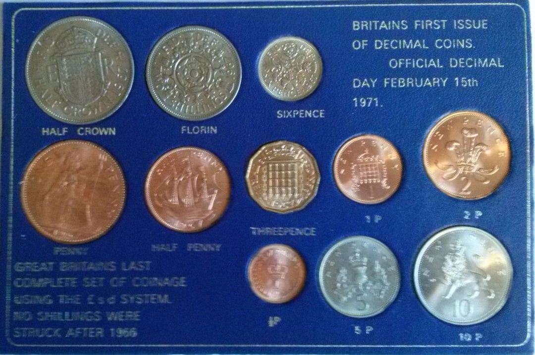 1971 UK Decimal Coin Set / Last Lsd Set Cased 11 Uncirculated Coins ...