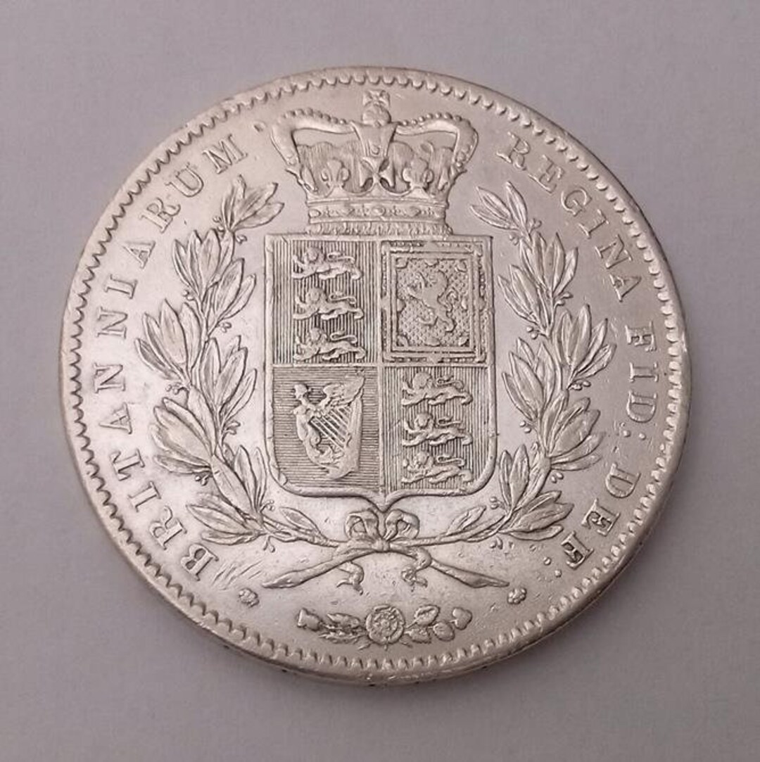1847 Crown Silver Coin Queen Victoria Near Extra Fine Condition Scarce ...