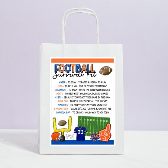 Orange & Royal Blue Football Survival Kit Printable, Instant Digital ...
