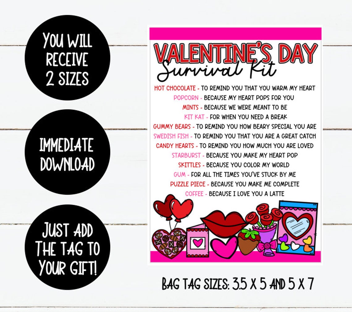 Valentine's Day Survival Kit Printable, Digital Download - Etsy