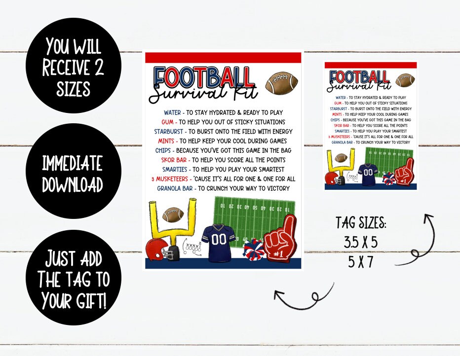 Red & Navy Football Survival Kit Printable Instant Digital - Etsy