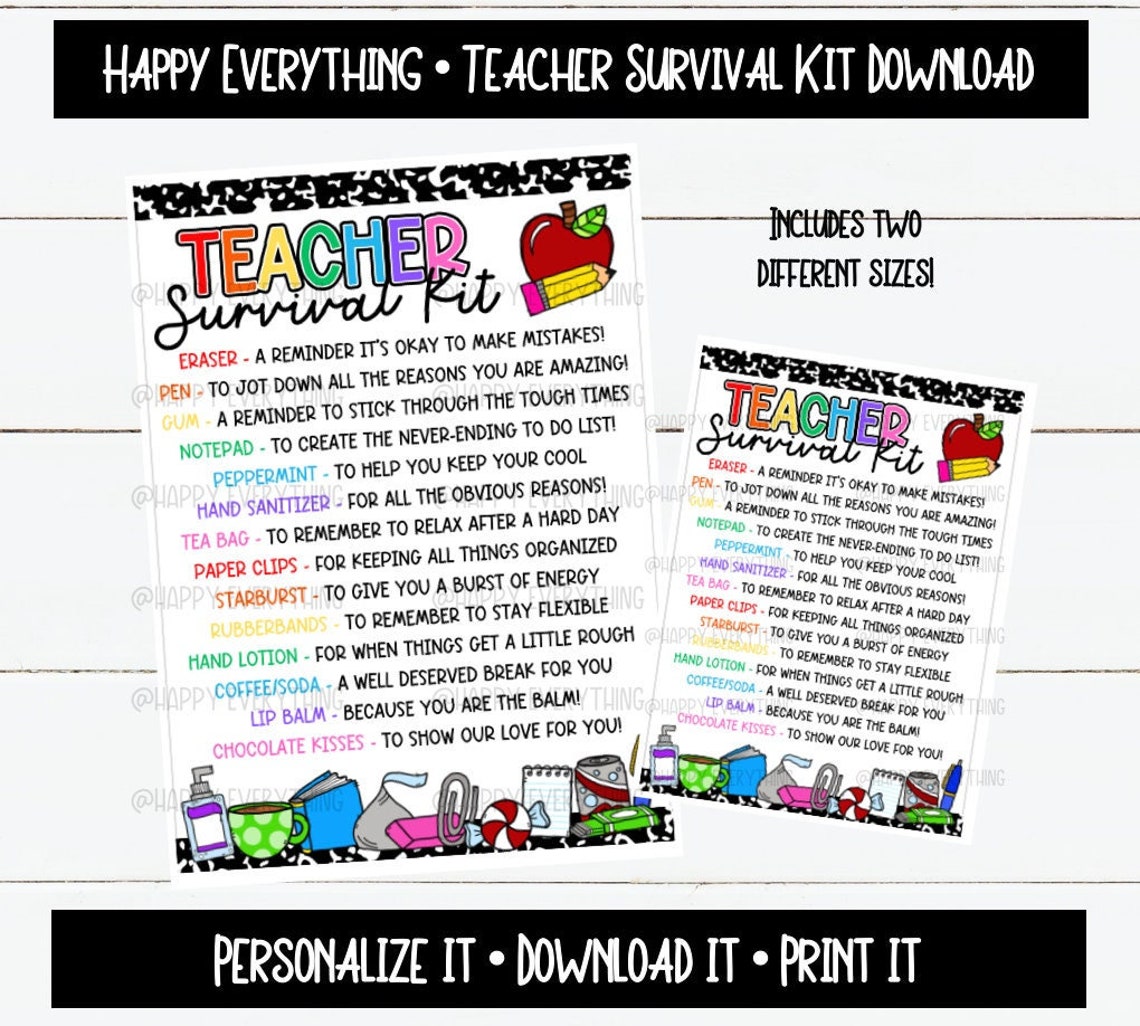 Updated Teacher Survival Kit Printable, Digital Download - Etsy