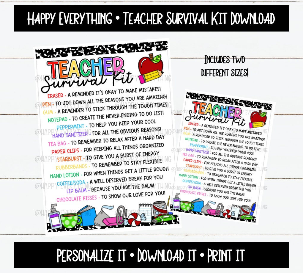 Updated Teacher Survival Kit Printable, Digital Download - Etsy