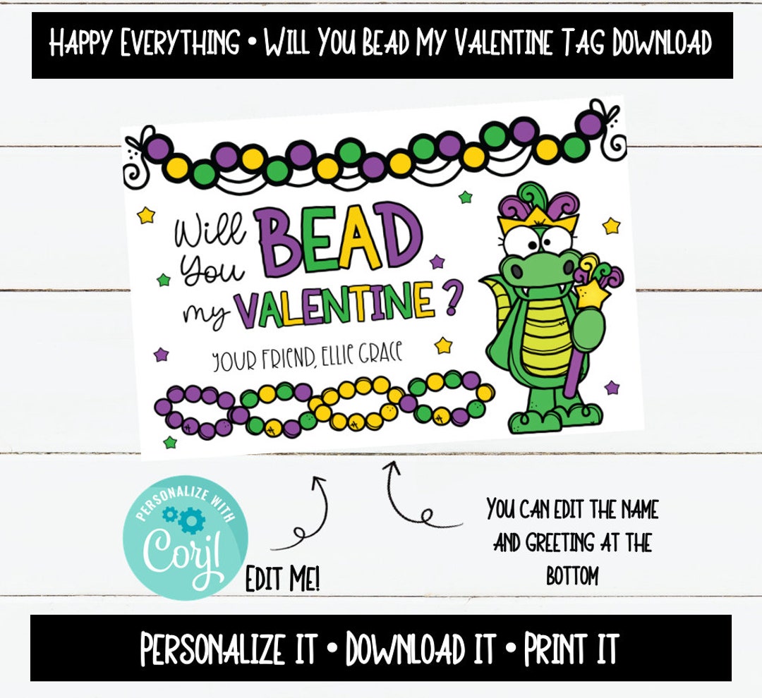 EDITABLE Will You Bead My Valentine Tag - Etsy