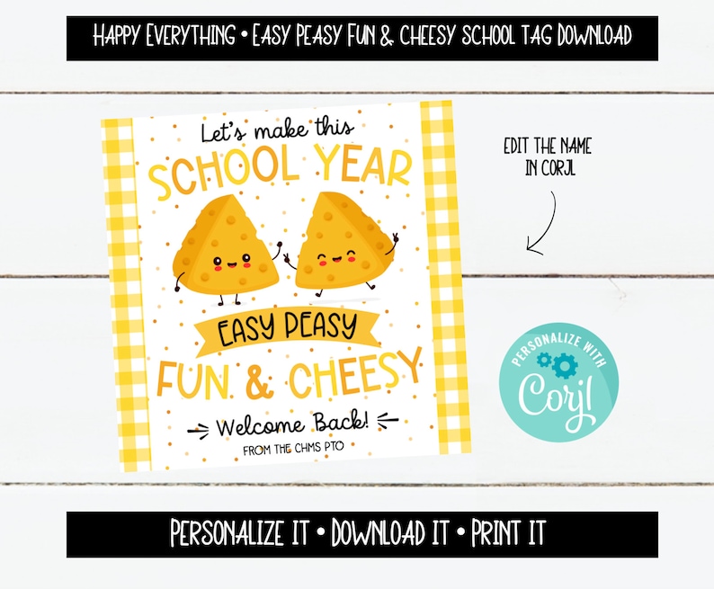 EDITABLE Easy Peasy Fun & Cheesy Tags, Digital Download - Etsy