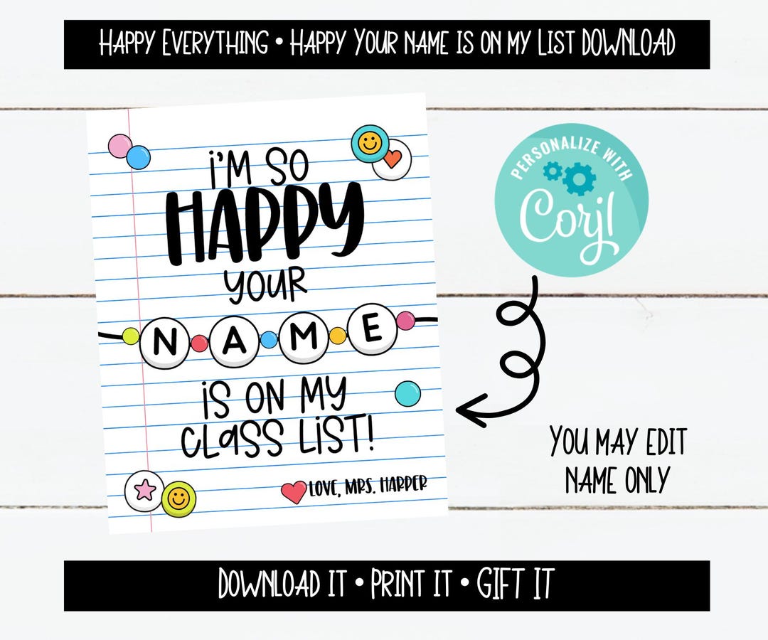 I'm so Glad Your Name is on My List Editable Name Only, Digital ...