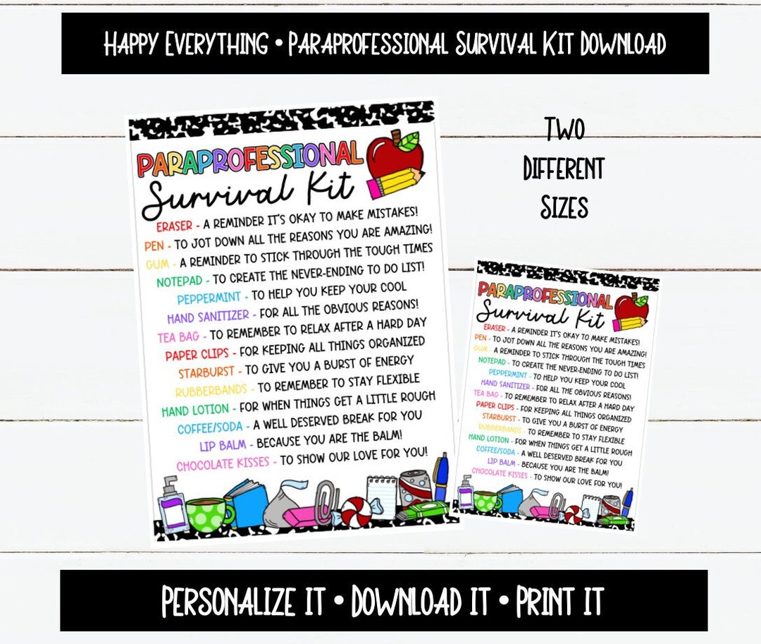 Paraprofessional Survival Kit Printable Digital Download - Etsy