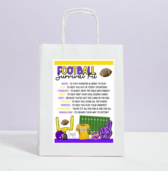 Purple & Yellow Football Survival Kit Printable, Instant Digital ...