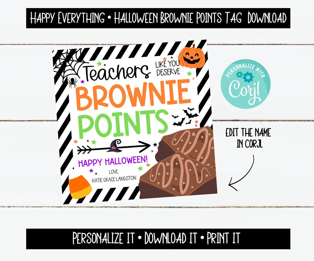 EDITABLE NAME Halloween Brownie Points Tag Download - Etsy