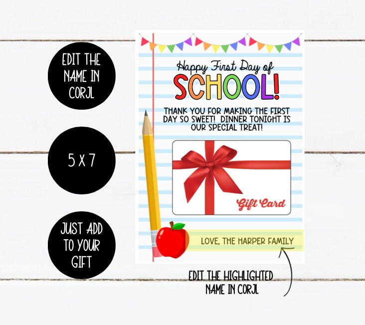 Editable Back to School Teacher Dinner Card, Digital Download - Etsy