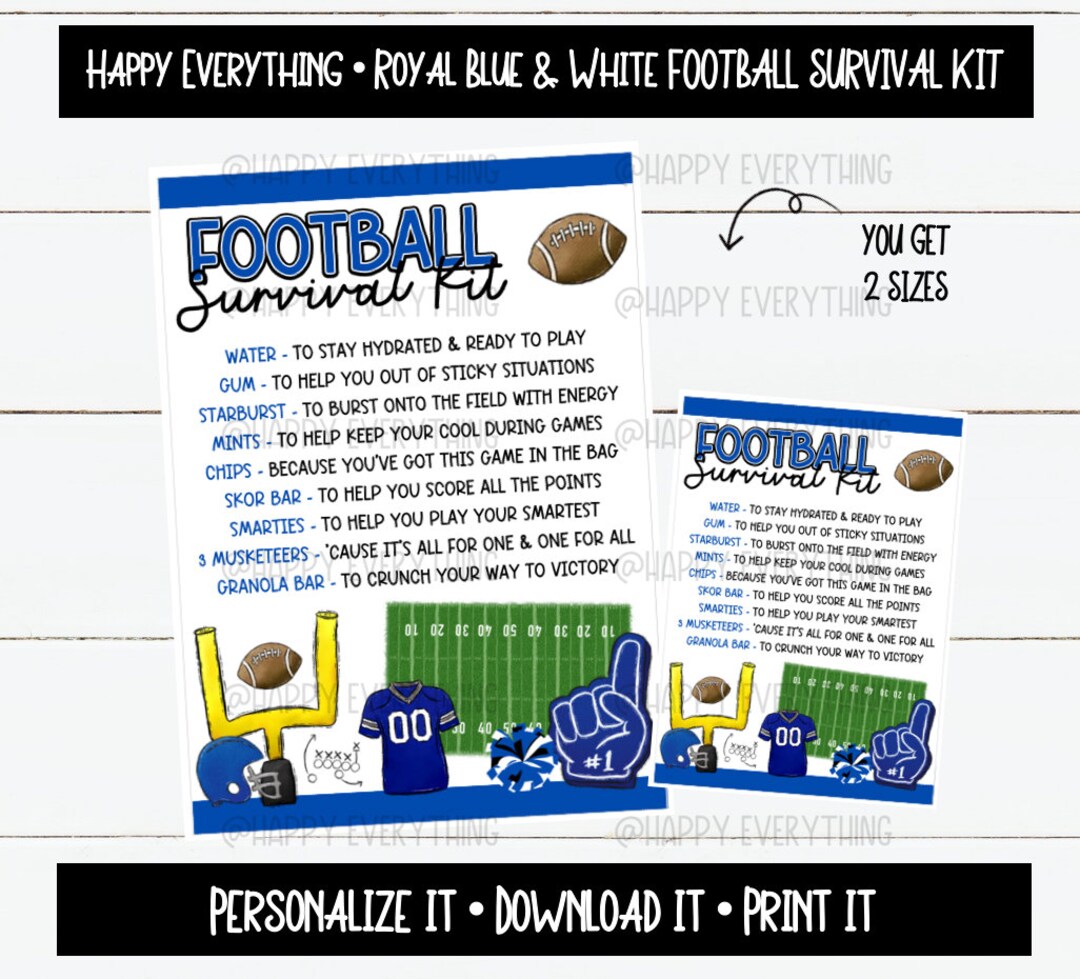 Royal Blue & White Football Survival Kit Printable, Instant Digital ...