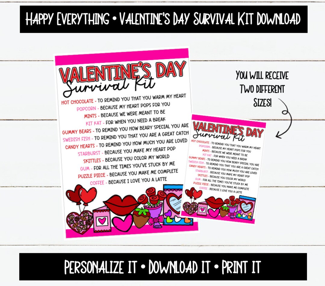 Valentine's Day Survival Kit Printable, Digital Download - Etsy