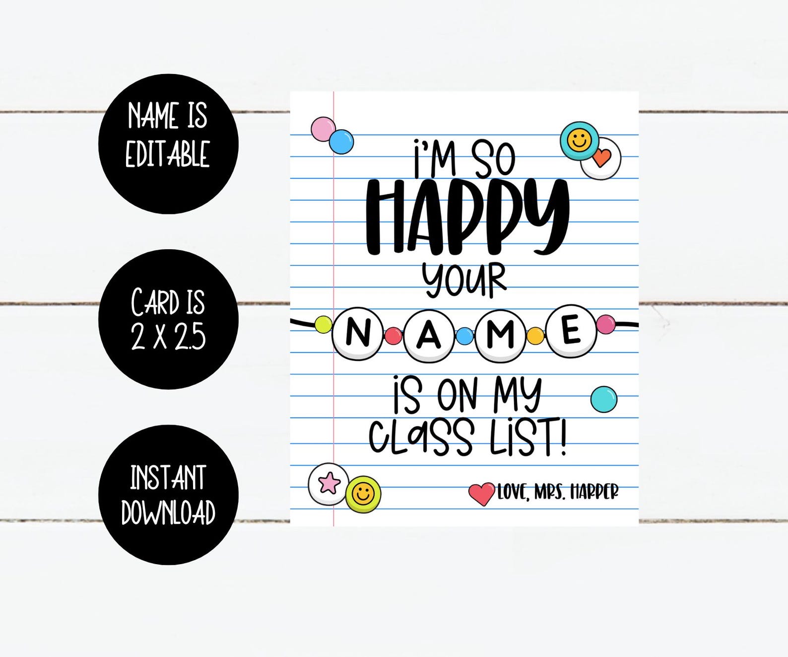 I'm so Glad Your Name is on My List Editable Name Only, Digital ...