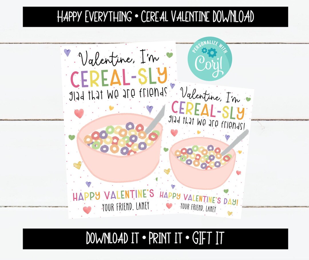 EDITABLE NAME Cereal Valentine Tags - Etsy