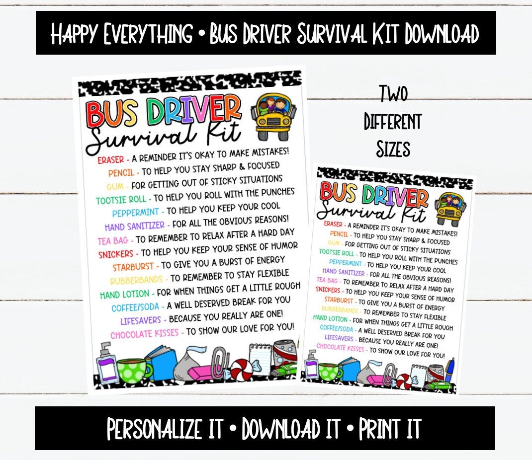 NOT EDITABLE Bus Driver Survival Kit Printable, Digital Download - Etsy